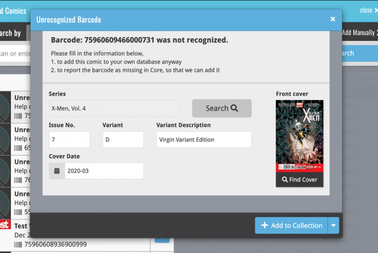Easily add and report comics with “unrecognized barcodes” - CLZ.com